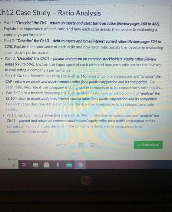 Solved . Ch12 Case Study - Ratio Analysis - Part 1: Describe | Chegg.com