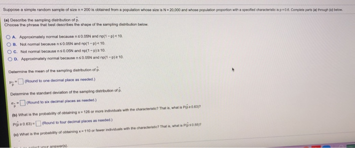 Solved Suppose a simple random sample of size - 200 is | Chegg.com