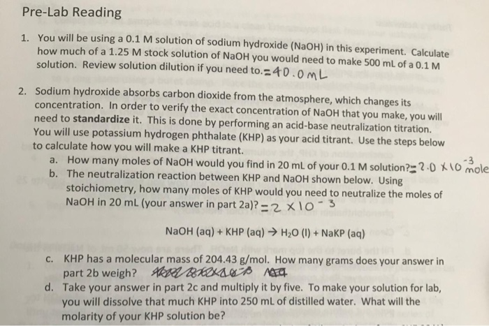 Solved Pre-Lab Reading You will be using a 0.1 M solution of | Chegg.com