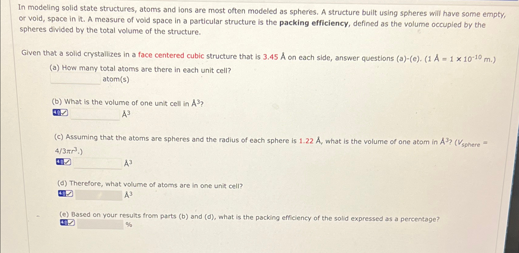 Solved In modeling solid state structures, atoms and ions | Chegg.com