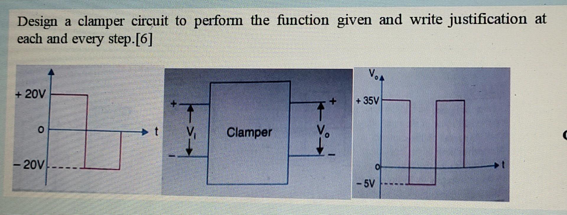 Solved Design a clamper circuit to perform the function | Chegg.com