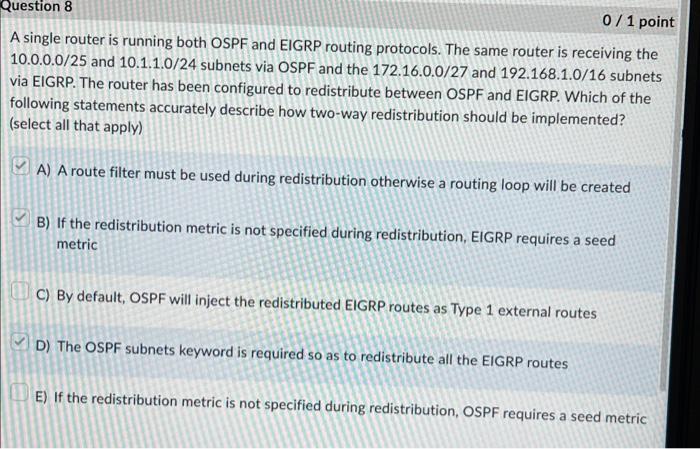 Solved A single router is running both OSPF and EIGRP | Chegg.com