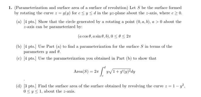 Solved (Parameterization and surface area of a surface of | Chegg.com