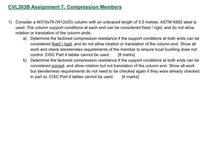 Solved CVL303B Assignment 7: Compression Members 1) Consider | Chegg.com