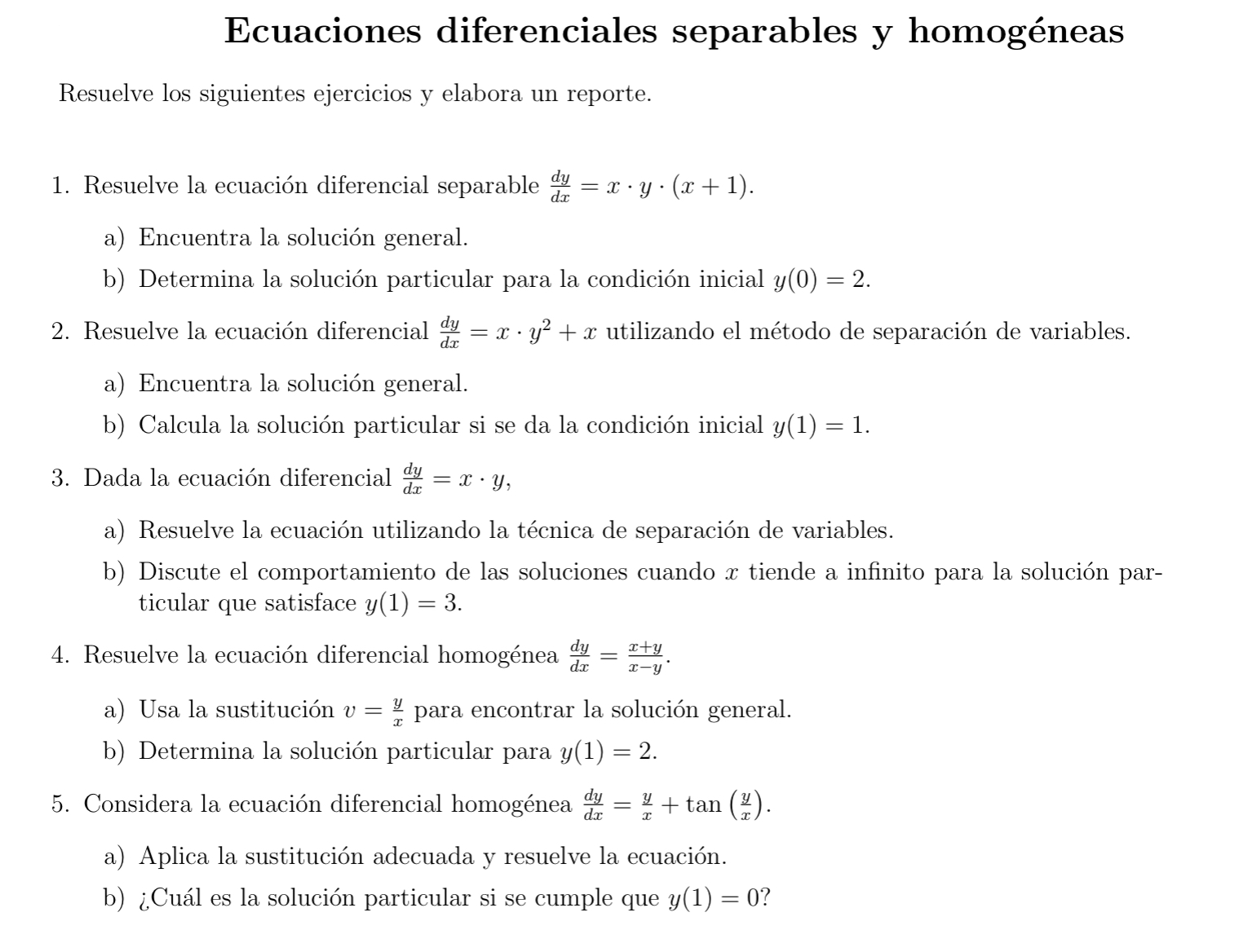 Solved Ecuaciones diferenciales separables y | Chegg.com