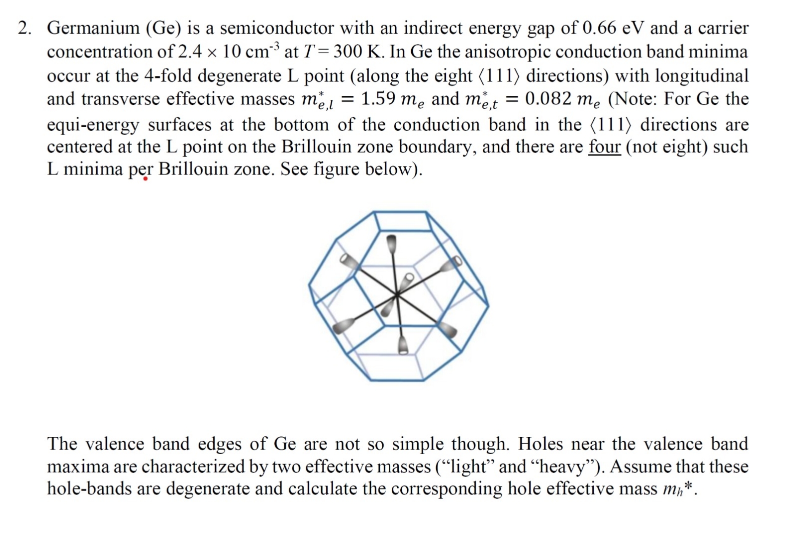 Solved Germanium (Ge) ﻿is a semiconductor with an indirect | Chegg.com