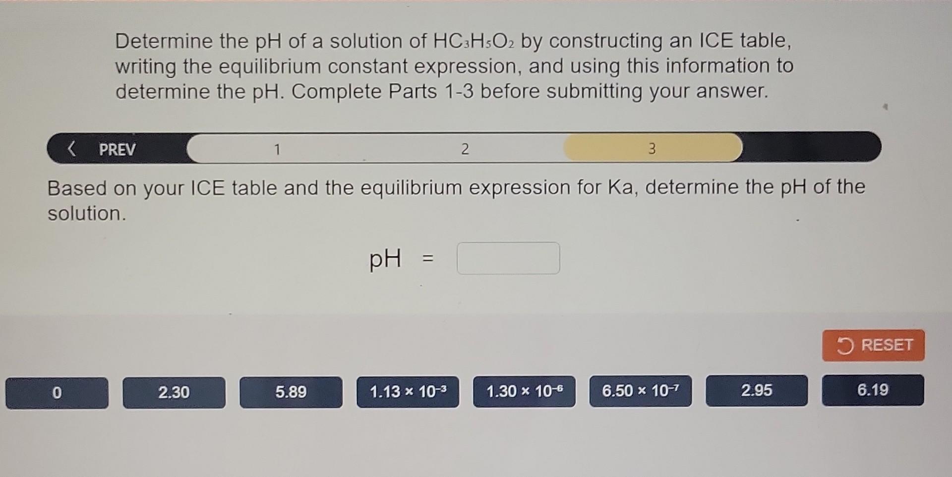 Solved Determine the pH of a solution of HC3H5O2 by | Chegg.com