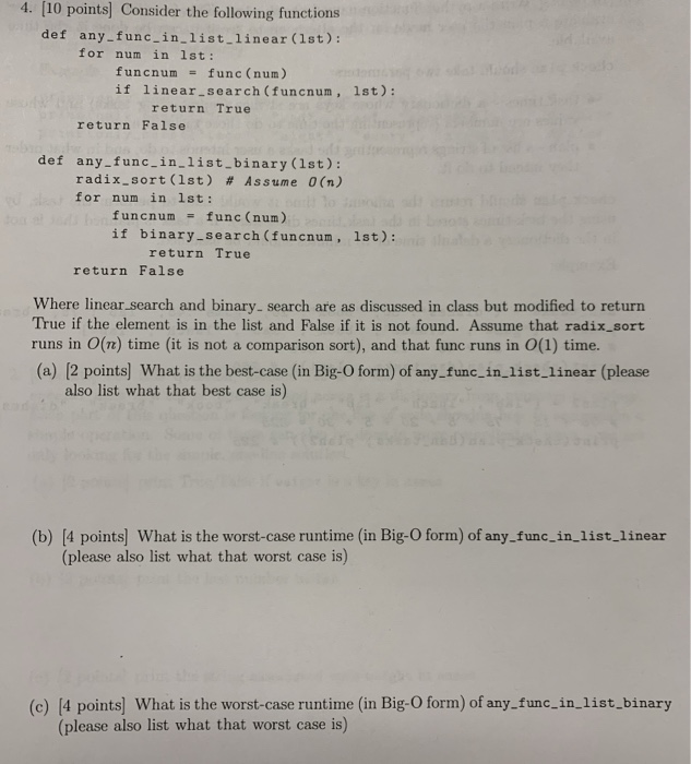 Solved 4. [10 points Consider the following functions def | Chegg.com
