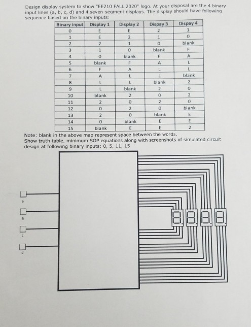 Solved Design display system to show "EE210 FALL 2020" logo. | Chegg.com