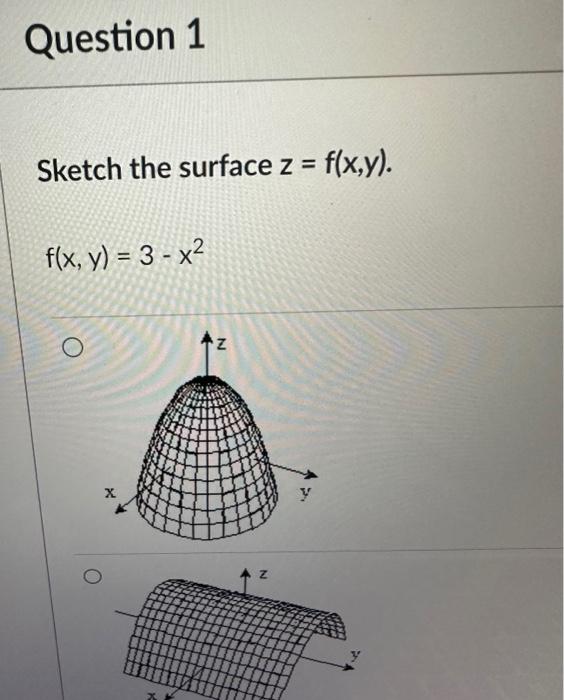 Solved Sketch the surface z=f(x,y). f(x,y)=3−x2 | Chegg.com