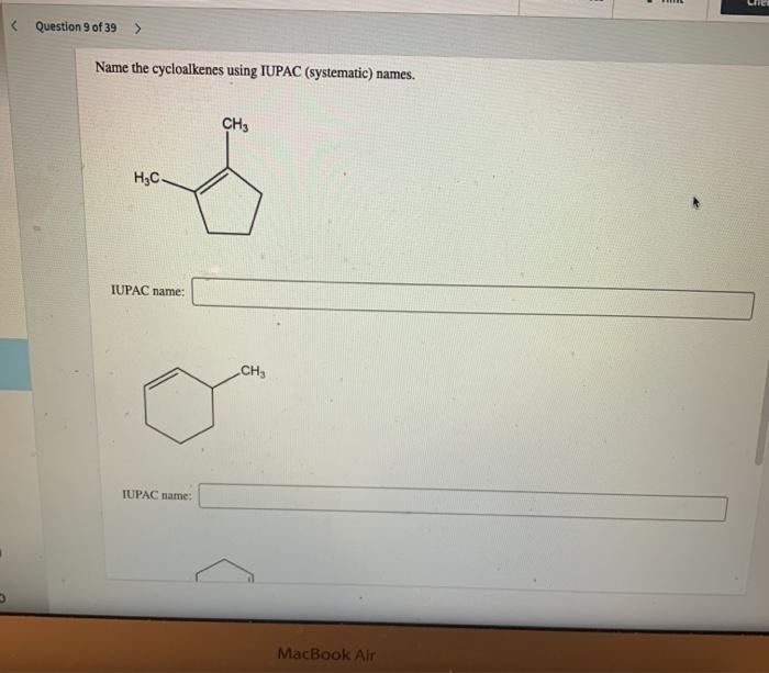 Solved NEL Name the cycloalkenes using | Chegg.com