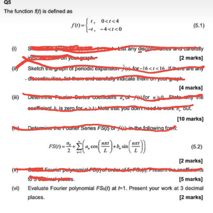 Solved Q5 The function f(t) is defined as 50-44 1, 0 . Note | Chegg.com