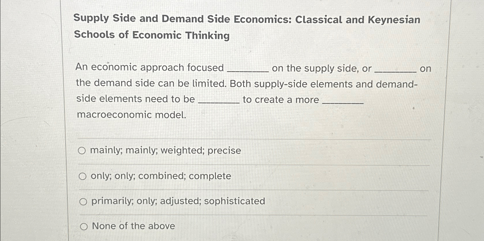 Solved Supply Side and Demand Side Economics: Classical and | Chegg.com