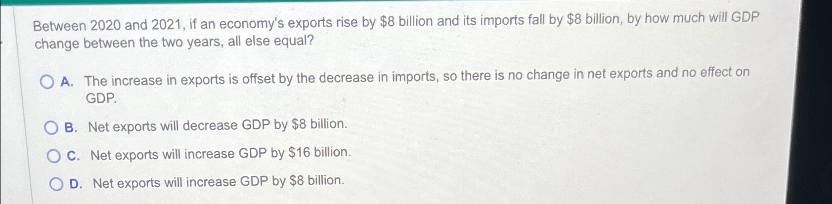 Solved Between 2020 ﻿and 2021, ﻿if an economy's exports rise | Chegg.com