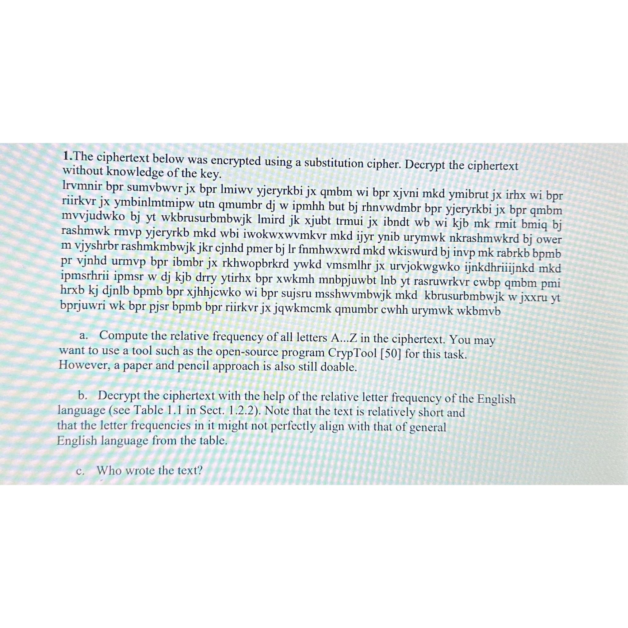 Solved Solve this by decryption1.The ciphertext below was | Chegg.com