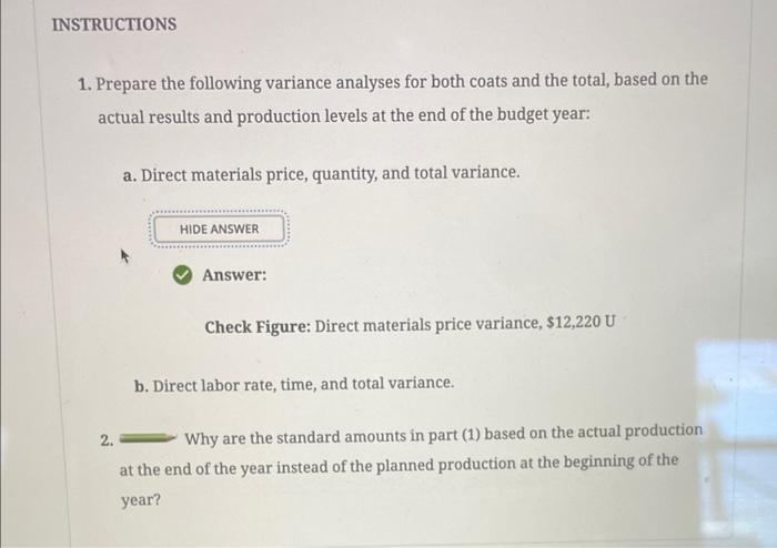 Direct Materials Variance Filler Uner Total Price | Chegg.com