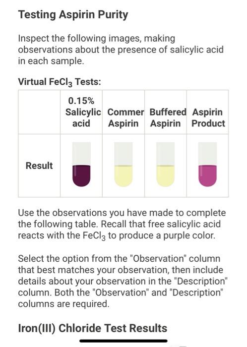 Solved Testing Aspirin Purity Inspect the following images, | Chegg.com