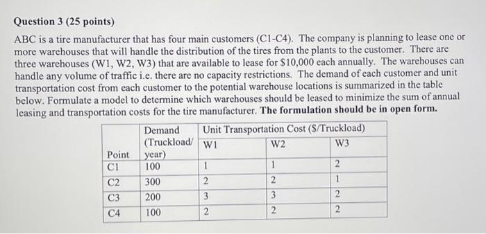 Solved Question 3 (25 points) ABC is a tire manufacturer | Chegg.com