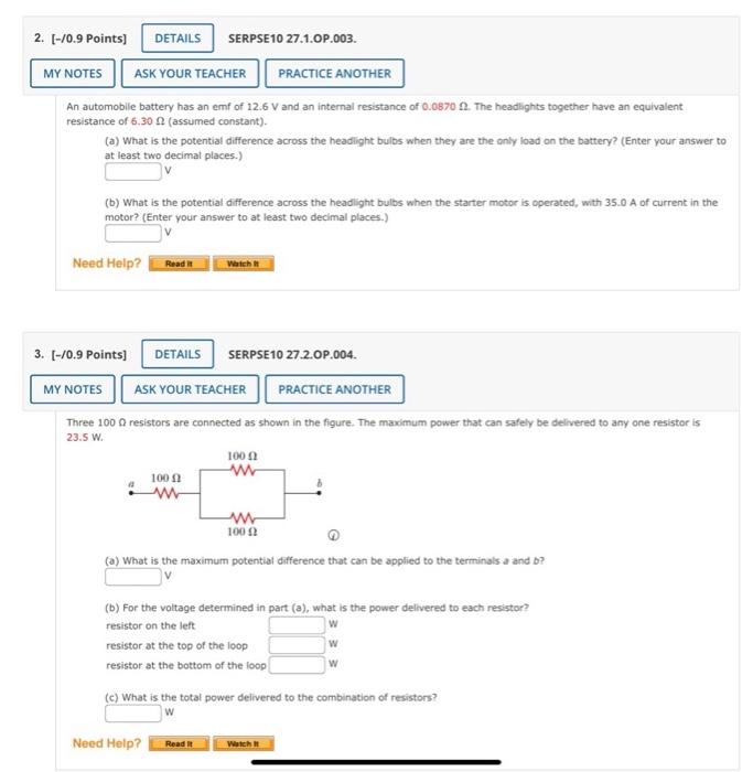 Solved An automobile battery has an emf of 12.6 V and an | Chegg.com