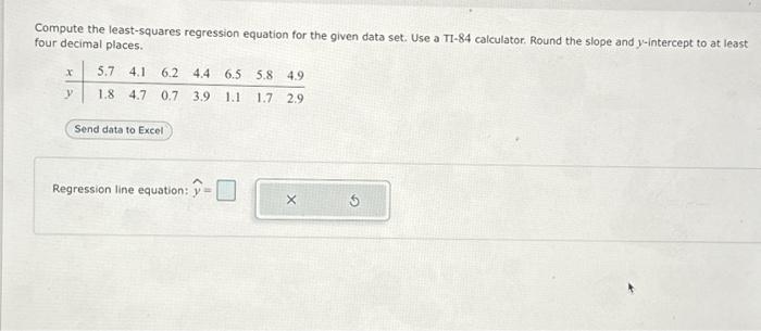 Solved Compute the least-squares regression equation for the | Chegg.com