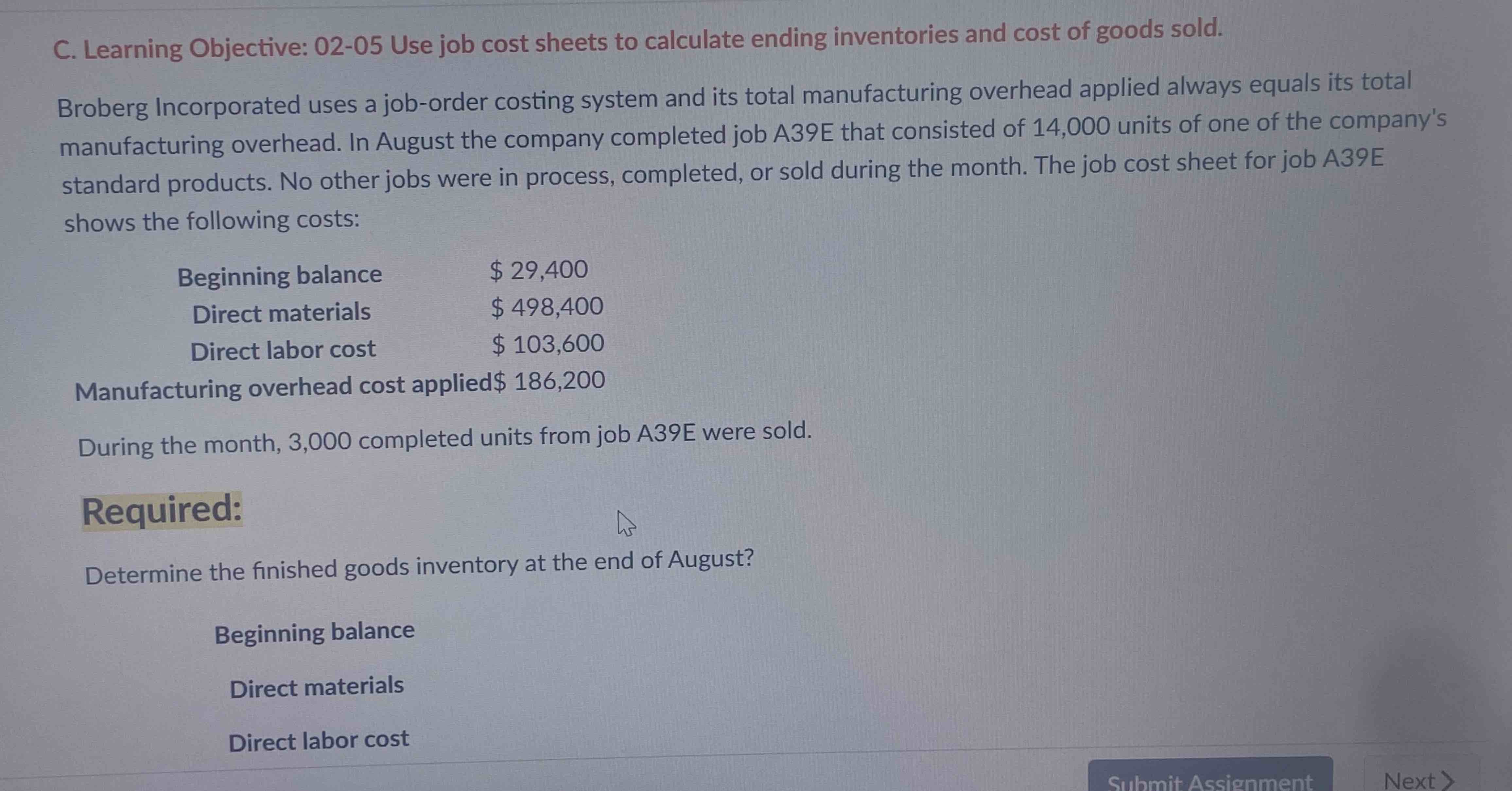 Solved C. ﻿Learning Objective: 02-05 ﻿Use job cost sheets to | Chegg.com