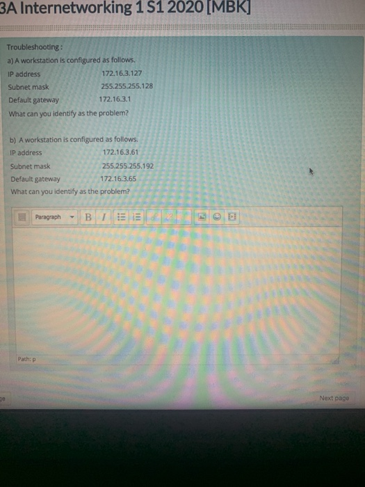 Solved 3A Internetworking 1 S12020 [MBK] Troubleshooting : | Chegg.com
