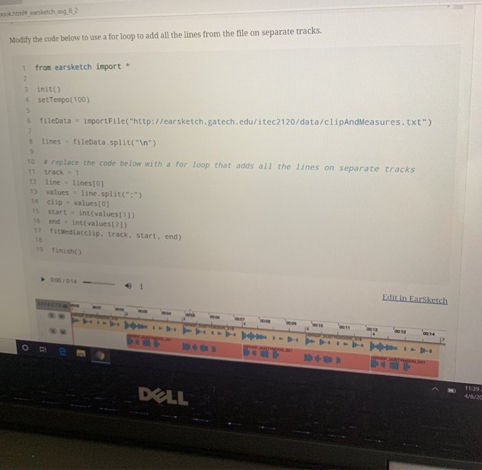 Solved bok.htmlit_earsketch_asg_8_2 arSketch Asg. 8.2 | Chegg.com