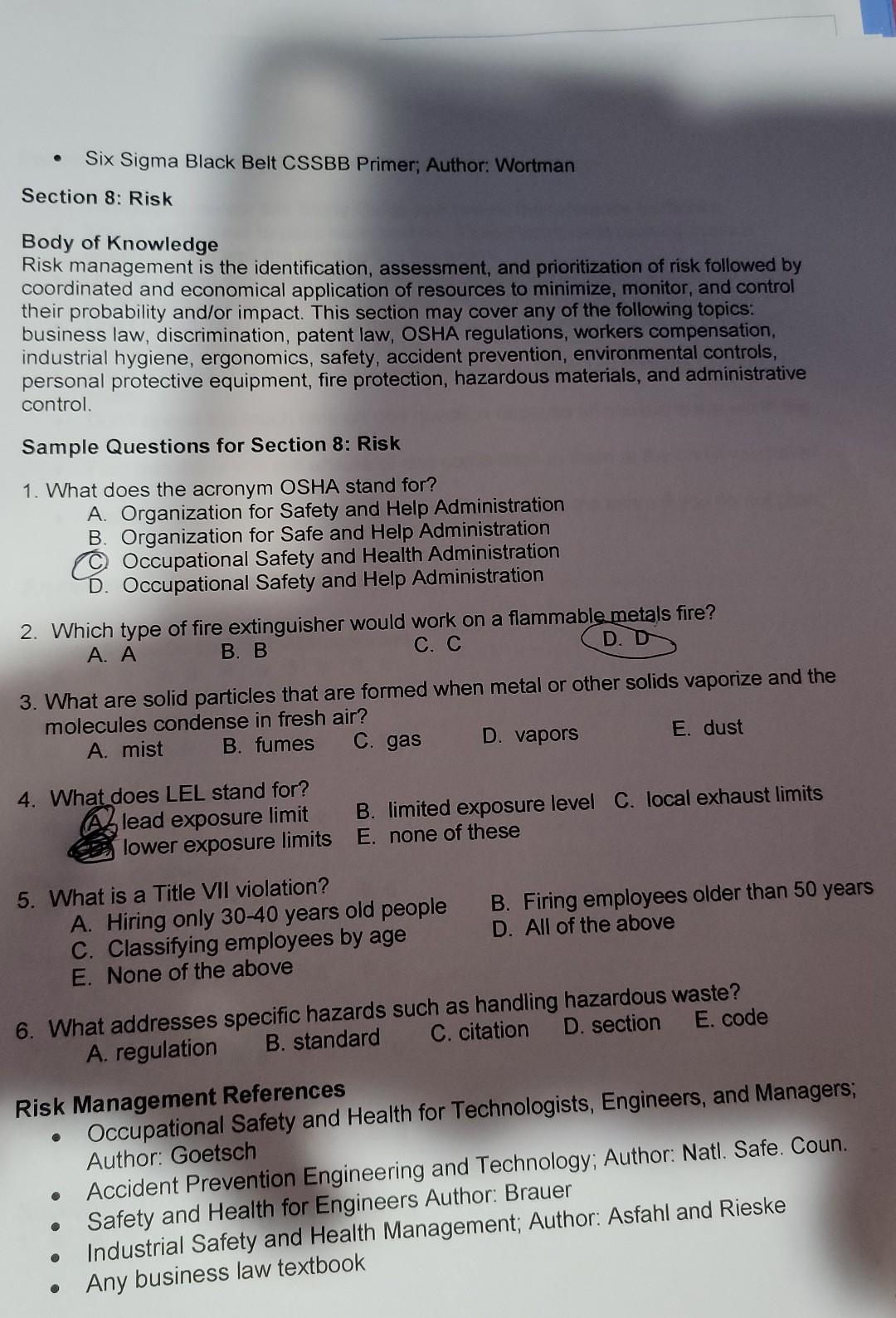 Solved Six Sigma Black Belt CSSBB Primer; Author: Wortman | Chegg.com