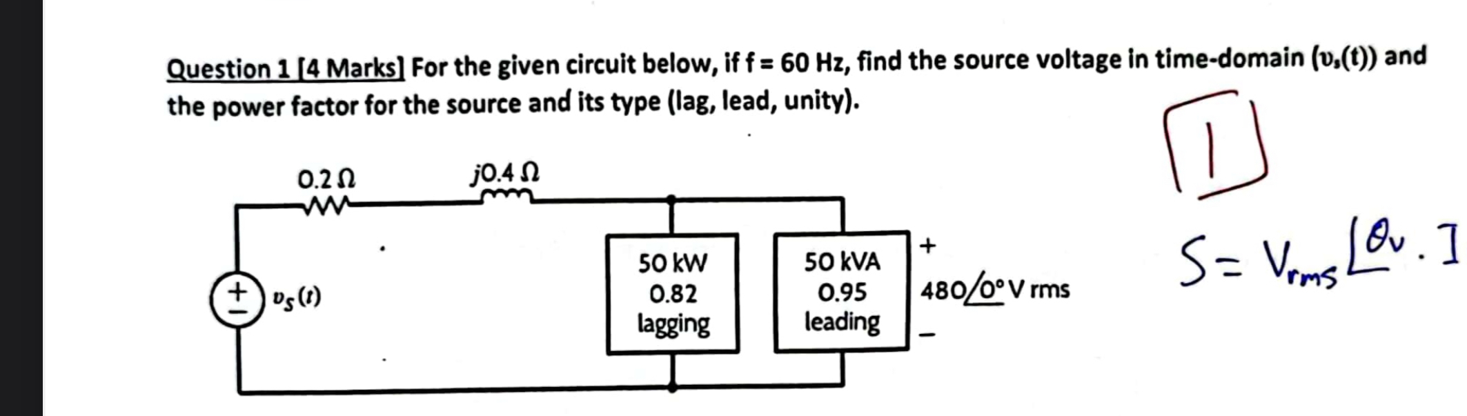 Solved Question 1 [4 ﻿Marks] ﻿For the given circuit below, | Chegg.com