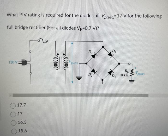 Solved What PIV rating is required for the diodes, if | Chegg.com