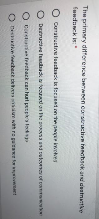 Solved The primary difference between constructive feedback | Chegg.com