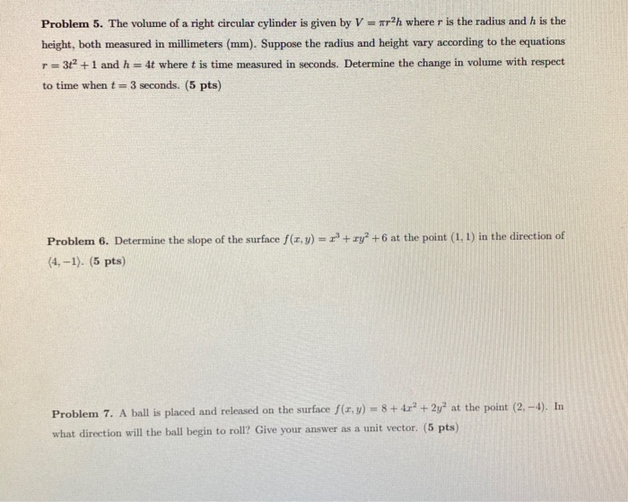Solved Problem 5. The volume of a right circular cylinder is | Chegg.com