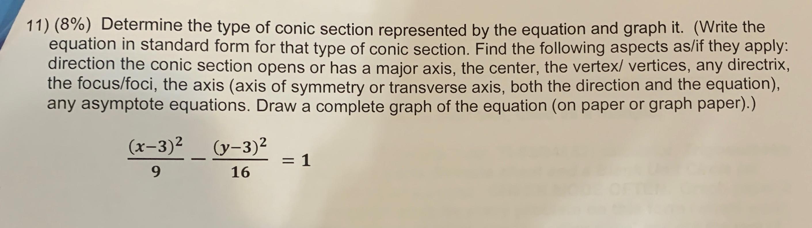 Solved 8 ﻿determine The Type Of Conic Section Represented