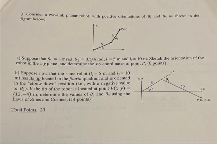 Solved 3. Consider a two-link planar robot, with positive | Chegg.com