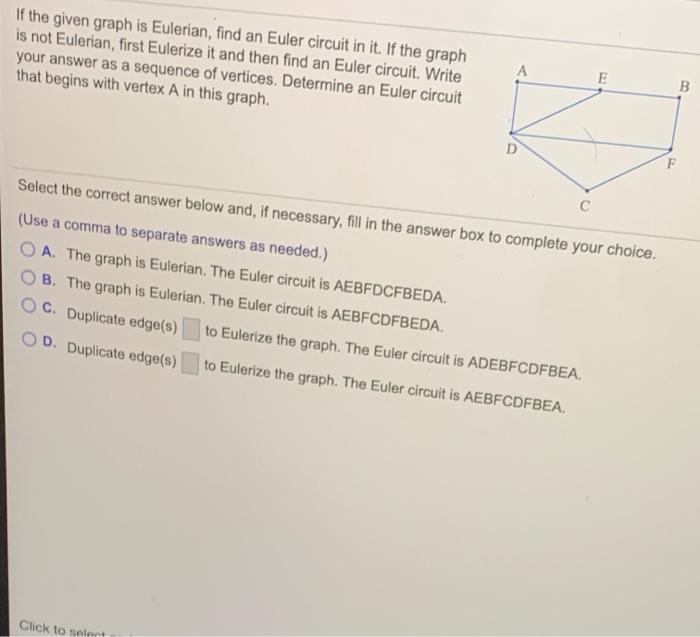 Solved 4113 B D If The Given Graph Is Eulerian Find An 