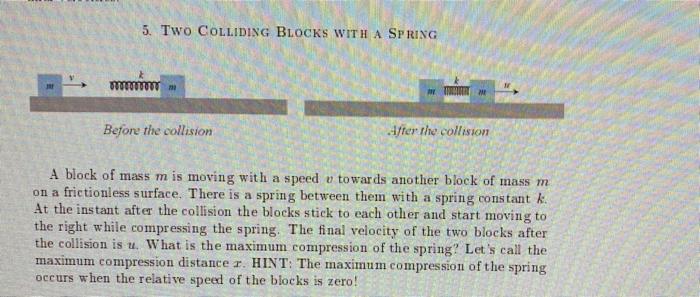 Solved 5. Two COLLIDING BLOCKS WITH A SPRING ണ് അ Before the | Chegg.com