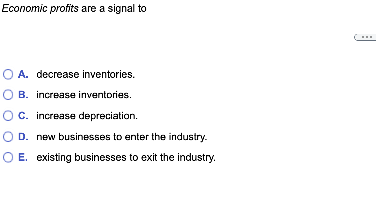 Solved Economic profits are a signal toA. ﻿decrease | Chegg.com
