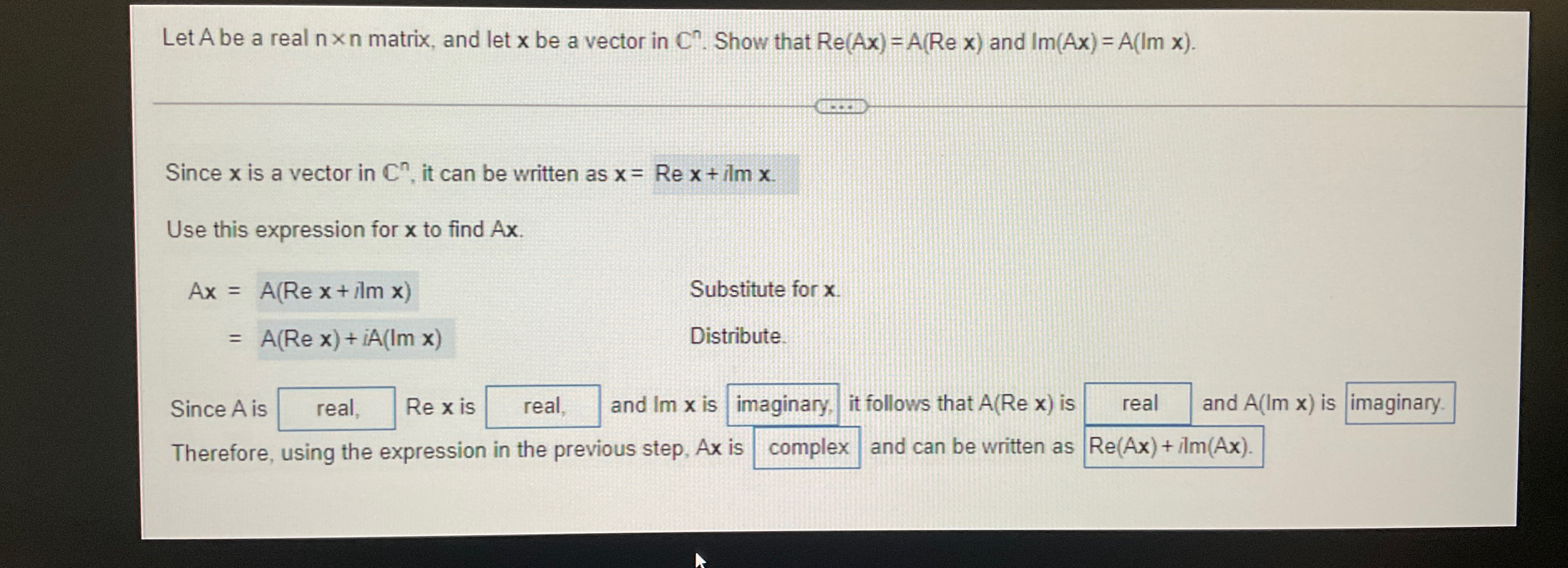 Solved Let A ﻿be a real n×n ﻿matrix, and let x ﻿be a vector | Chegg.com