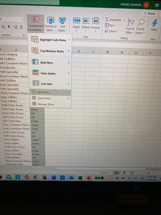 Solved i am trying to use conditional formating to bold | Chegg.com