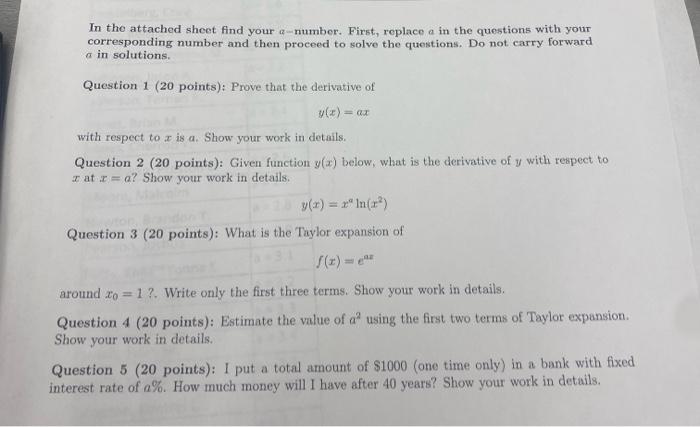 Solved In the attached sheet find your a-number. First, | Chegg.com