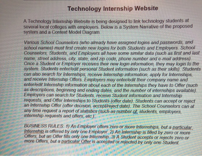Technology Internship Website A Technology Internship | Chegg.com