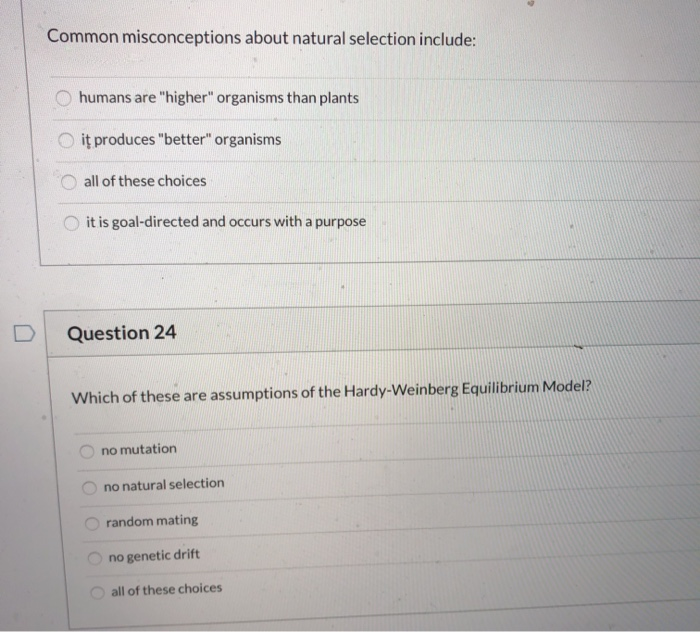 Solved Common misconceptions about natural selection | Chegg.com