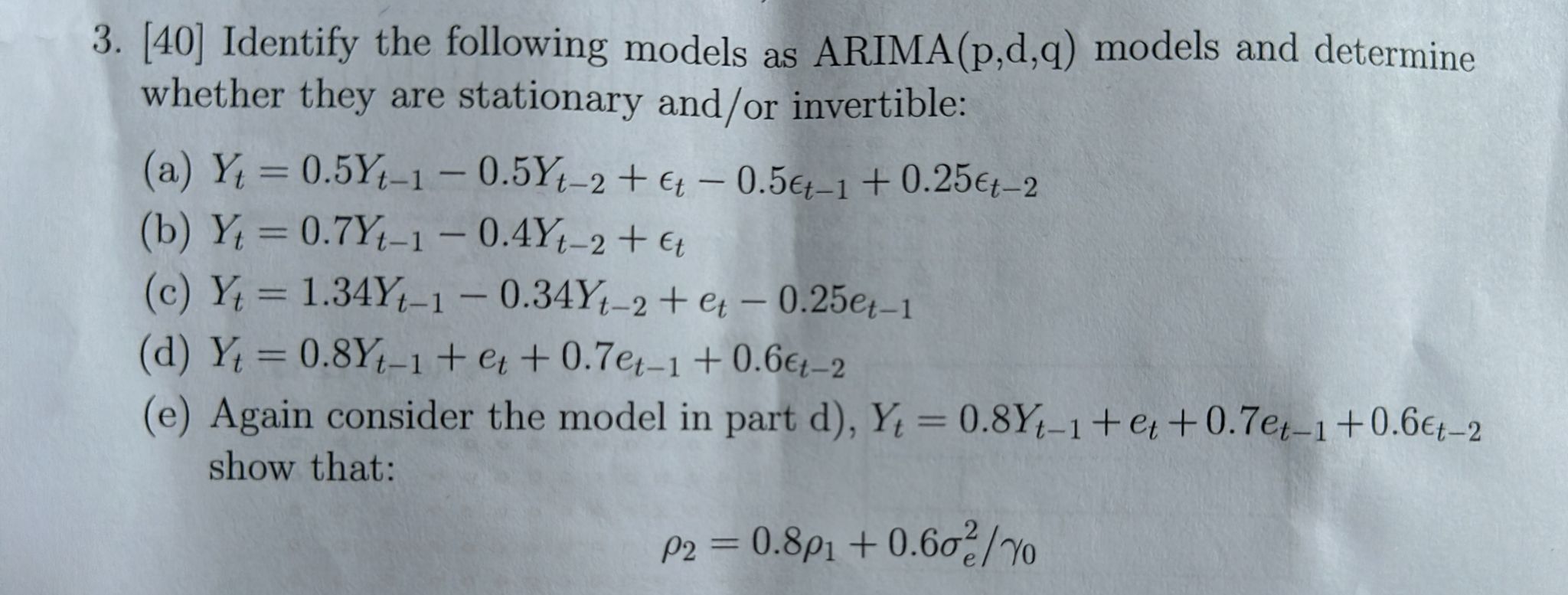 Solved Identify the following models as ARIMA(p, ﻿d, ﻿q) | Chegg.com