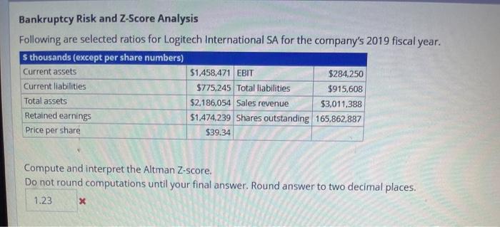 Solved Bankruptcy Risk and Z-Score Analysis Following are | Chegg.com