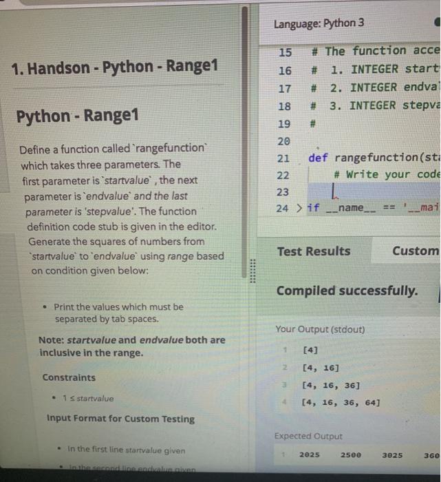 Solved Language Python 3 15 1 Handson Python Range1 16 
