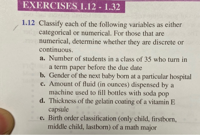 Solved EXERCISES 1.12 - 1.32 1.12 Classify each of the | Chegg.com
