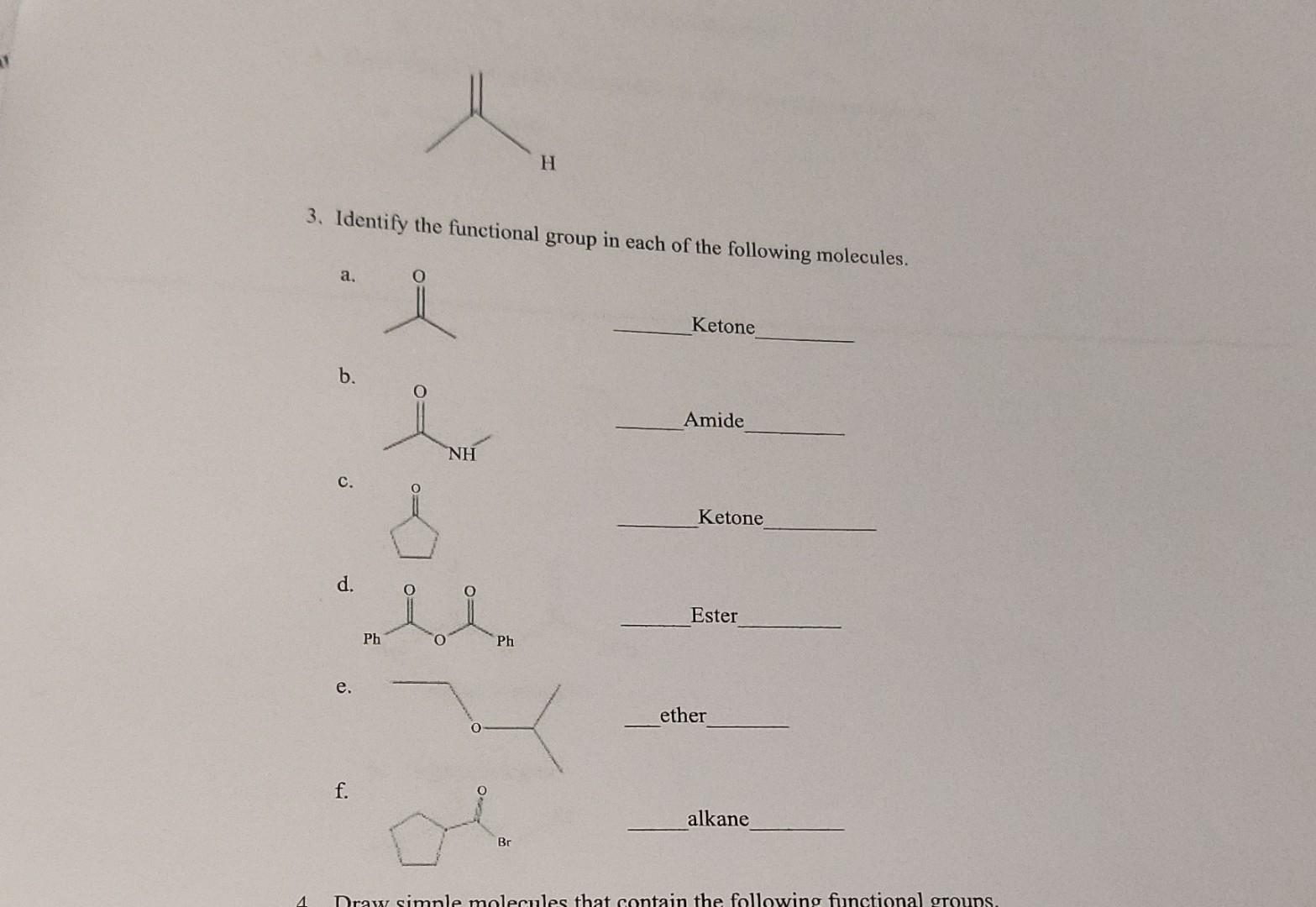 Solved e. f. alkane 4. Draw simple molecules that contain | Chegg.com