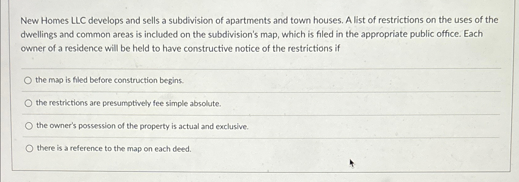 Solved New Homes LLC develops and sells a subdivision of | Chegg.com