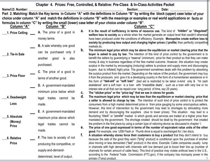 Solved Section: Date: I the definitions in Column " B " by | Chegg.com