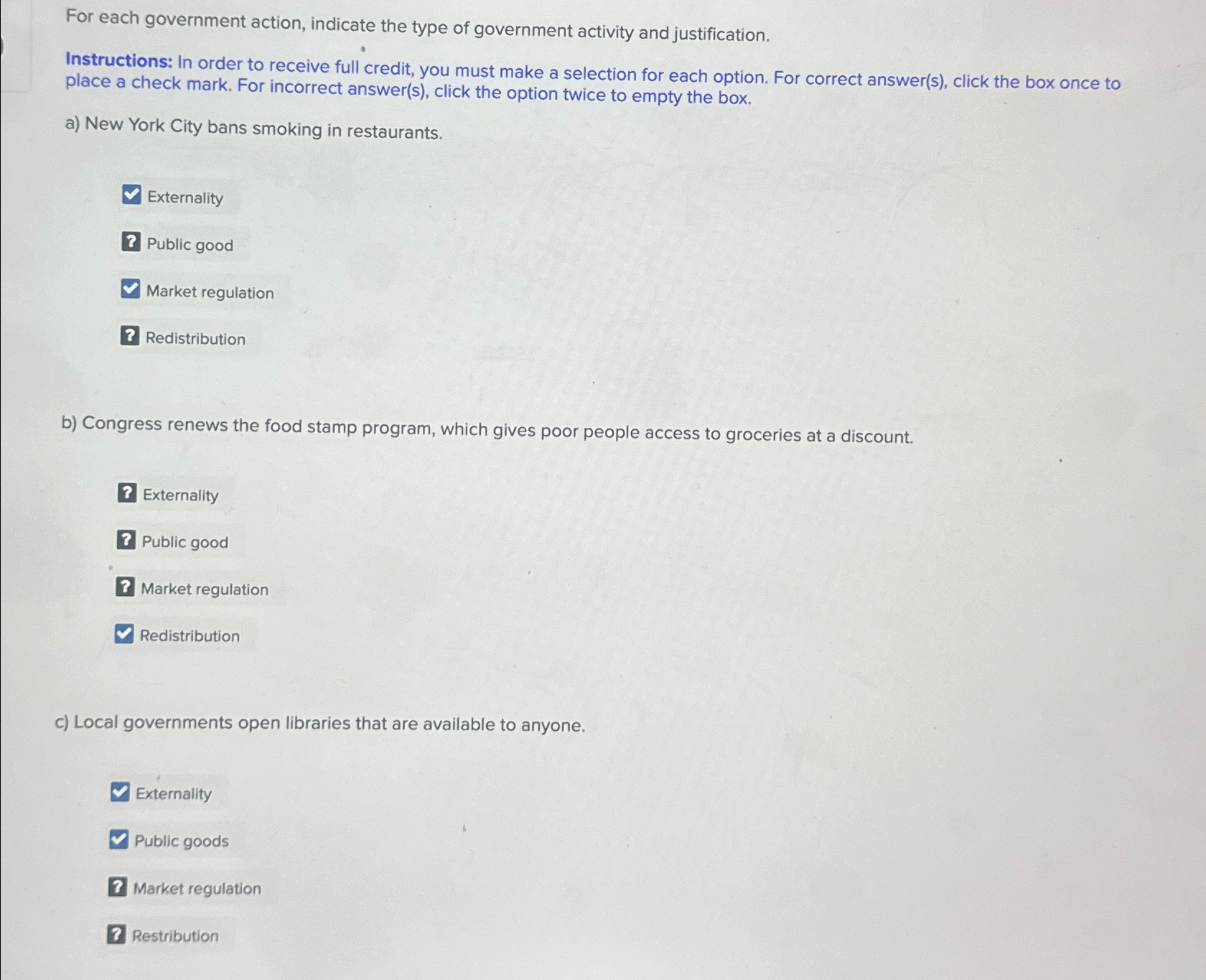 Solved For each government action, indicate the type of | Chegg.com